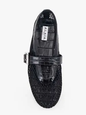 Alaïa Flat Leather Ballerinas With Crocodile Effect - Black