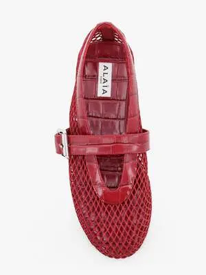 Alaïa Flat Leather Ballerinas With Crocodile Effect - Red