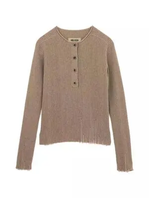 UMA WANG Ribbed-knit Distressed Top - Brown