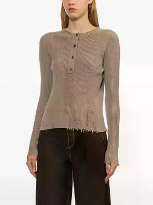 UMA WANG Ribbed-knit Distressed Top