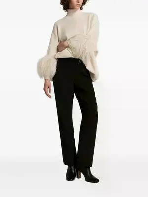 Alberta Ferretti Feather-trim Roll-neck Sweater - Neutrals