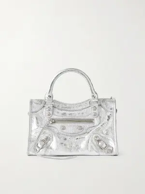 Balenciaga Le City Mini Metallic Leather Shoulder Bag - Silver