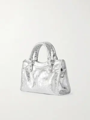 Balenciaga Le City Mini Metallic Leather Shoulder Bag - Silver