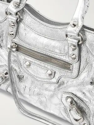 Balenciaga Le City Mini Metallic Leather Shoulder Bag - Silver