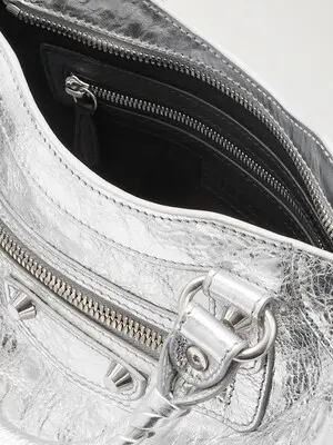 Balenciaga Le City Mini Metallic Leather Shoulder Bag - Silver