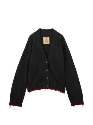 UMA WANG Distressed-effect Ribbed-trim Cardigan - Grey