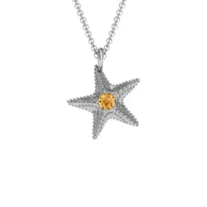 Jewlr Starfish With Stone Pendant - Sterling Silver