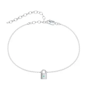 Jewlr Padlock Anklet With Accent Stone - Sterling Silver