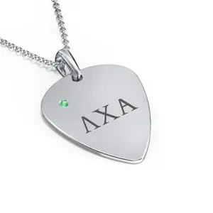 Jewlr Engravable Guitar Pick Fraternity Necklace With Gemstone