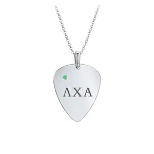 Jewlr Engravable Guitar Pick Fraternity Necklace With Gemstone