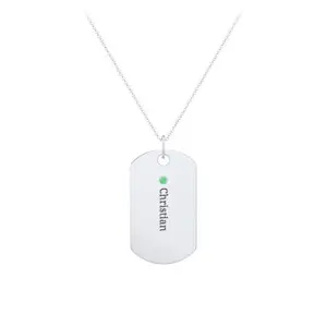 Jewlr Engravable Dog Tag Necklace With 1 Birthstone - Sterling Silver