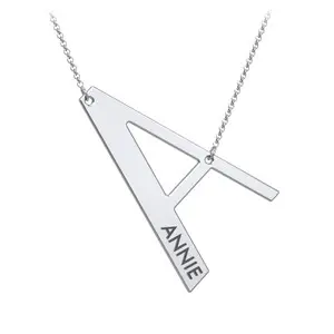 Jewlr Engravable Asymmetrical Initial Necklace A - Sterling Silver