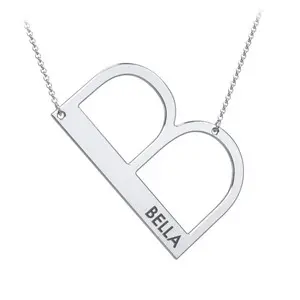 Jewlr Engravable Asymmetrical Initial Necklace B - Sterling Silver
