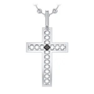 Jewlr Silver Geometric Cross Pendant With Birthstone