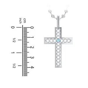 Jewlr Silver Geometric Cross Pendant With Birthstone