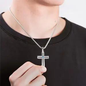 Jewlr Silver Geometric Cross Pendant With Birthstone