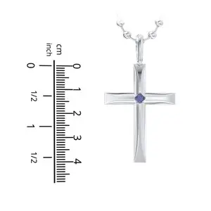 Jewlr Beveled Silver Cross Pendant With Birthstone