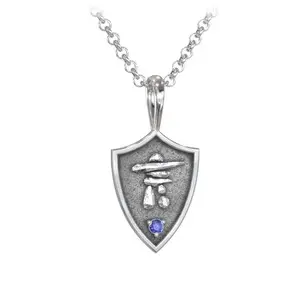 Jewlr Inukshuk Hero Shield Pendant With Gemstone - Sterling Silver