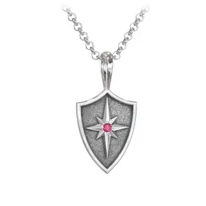 Jewlr Starburst Hero Shield Pendant With Gemstone - Sterling Silver
