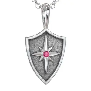Jewlr Starburst Hero Shield Pendant With Gemstone