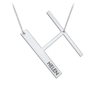 Jewlr Engravable Asymmetrical Initial Necklace H - Sterling Silver