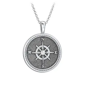 Jewlr Engravable Compass Necklace With Gemstone - Sterling Silver