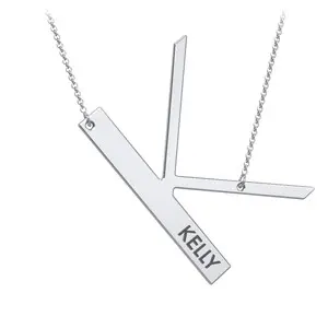 Jewlr Engravable Asymmetrical Initial Necklace K - Sterling Silver