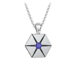 Jewlr Engravable Starburst Hexagon Necklace With Gemstone - Sterling Silver