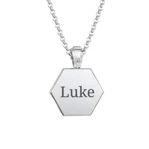 Jewlr Engravable Starburst Hexagon Necklace With Gemstone