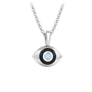 Jewlr Engravable Evil Eye Gemstone Necklace With Cold Enamel - Sterling Silver
