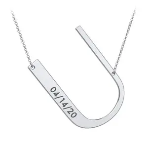 Jewlr Engravable Asymmetrical Initial Necklace U - Sterling Silver