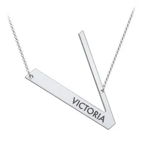Jewlr Engravable Asymmetrical Initial Necklace V - Sterling Silver