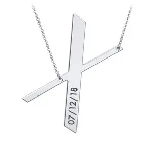 Jewlr Engravable Asymmetrical Initial Necklace X - Sterling Silver