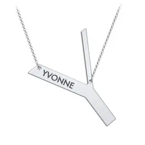 Jewlr Engravable Asymmetrical Initial Necklace Y - Sterling Silver