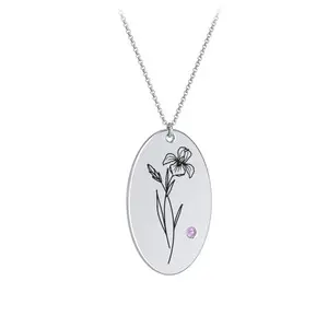 Jewlr February Birth Flower Disc Necklace With Gemstone - Sterling Silver