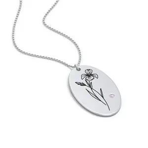 Jewlr February Birth Flower Disc Necklace With Gemstone