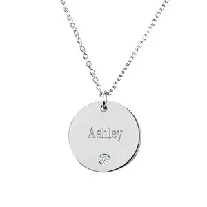 Jewlr Birthstone Name Disc Pendant - Sterling Silver