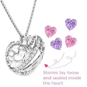 Jewlr Engravable Heart Cage Pendant With 1 6 Heart Gemstones