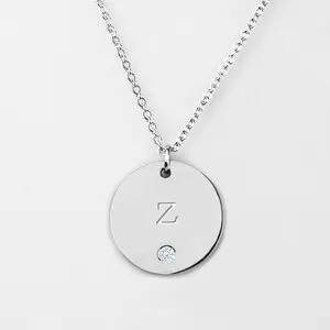 Jewlr Engravable Disc Pendant With Birthstone - Sterling Silver