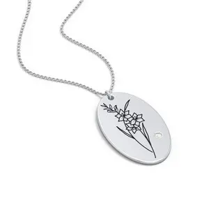 Jewlr August Birth Flower Disc Necklace With Gemstone