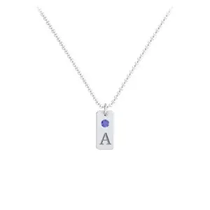 Jewlr Small Initial Tag Necklace With Birthstone - Sterling Silver