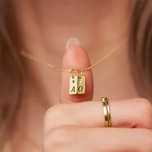 Jewlr Small Initial Tag Necklace With Birthstone