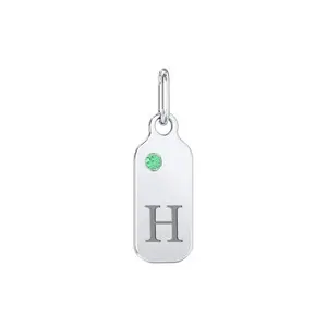 Jewlr Duchess Dog Tag Initial Charm With Accent Stone - Sterling Silver
