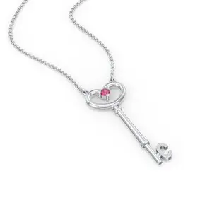 Jewlr Initial Heart Key Necklace With Gemstone C