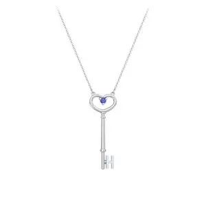 Jewlr Initial Heart Key Necklace With Gemstone H - Sterling Silver