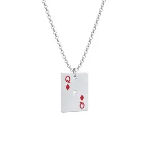 Jewlr Queen Of Diamonds Playing Card Charm Necklace - Sterling Silver