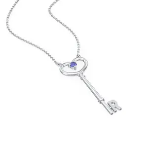 Jewlr Initial Heart Key Necklace With Gemstone R
