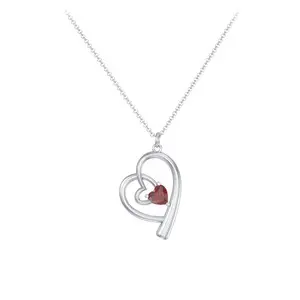 Jewlr Intertwined Heart In Heart Pendant With Gemstone - Sterling Silver