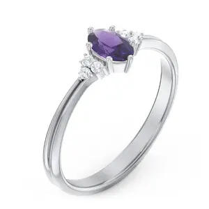 Jewlr Solitaire Oval With Triple Accents Ring