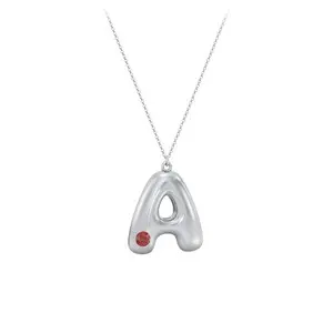 Jewlr Custom Bubble Initial Necklace With Birthstone - Sterling Silver